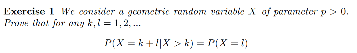 Solved Exercise 1 We consider a geometric random variable X | Chegg.com