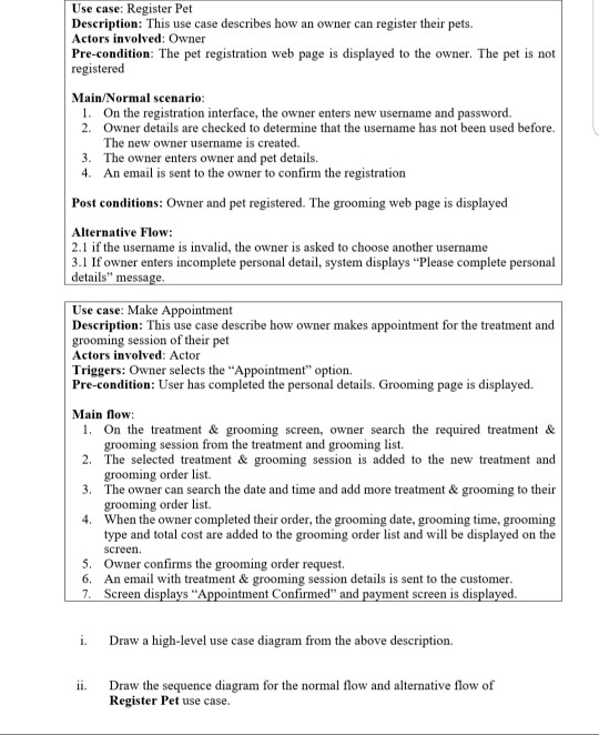 Use case: Register Pet Description: This use case | Chegg.com