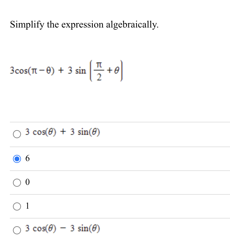 Solved Simplify the expression algebraically. \\[ 3 \\cos | Chegg.com