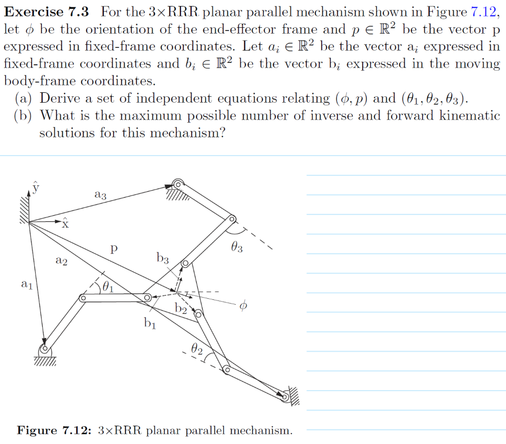 Exercise 7.3 For the 3x RRR planar parallel mechanism | Chegg.com