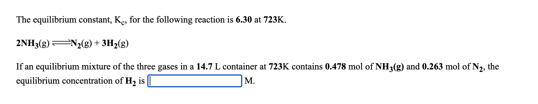 Solved The equilibrium constant, Kc, for the following | Chegg.com