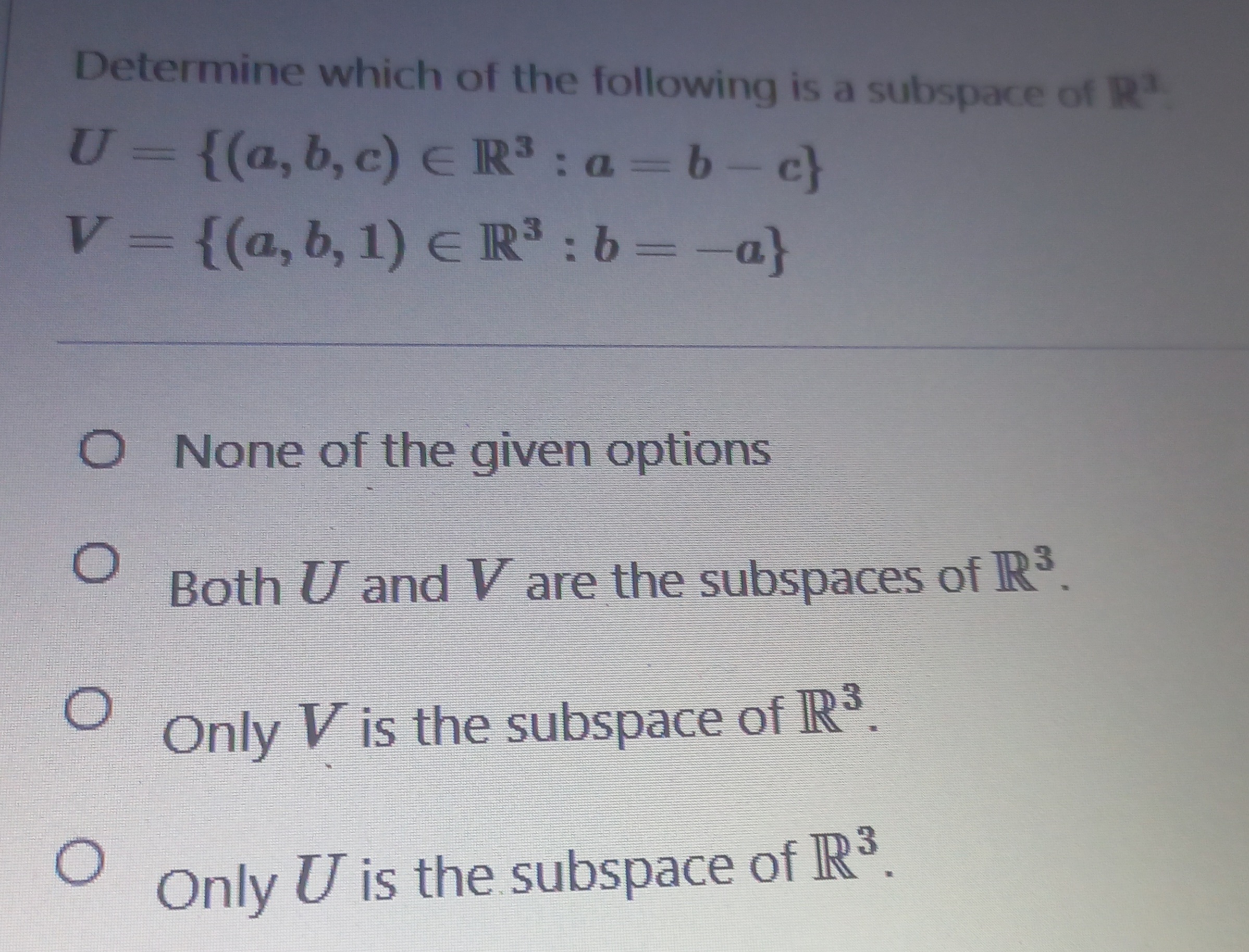 Determine which of the following is a subspace of R3 | Chegg.com