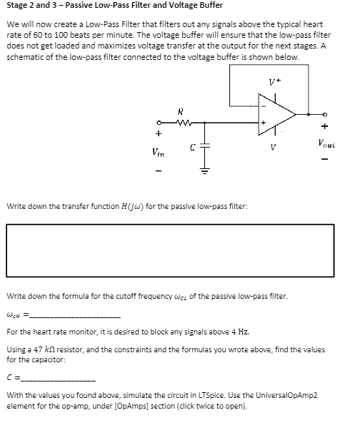 Solved Stage 2 and 3 passive Low Pass Filter And Voltage