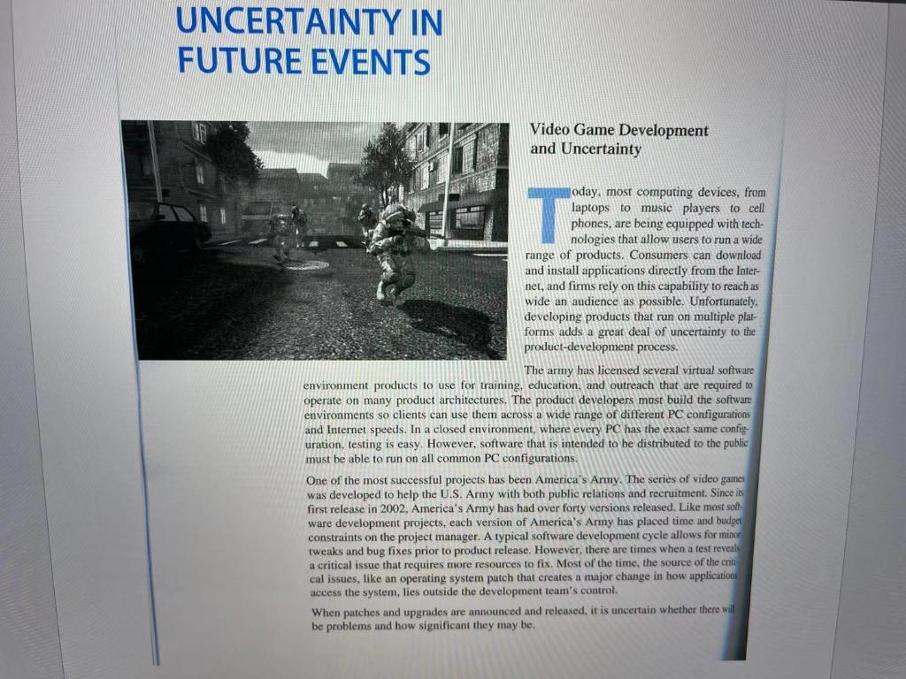 Solved UNCERTAINTY IN FUTURE EVENTS Video Game Development | Chegg.com