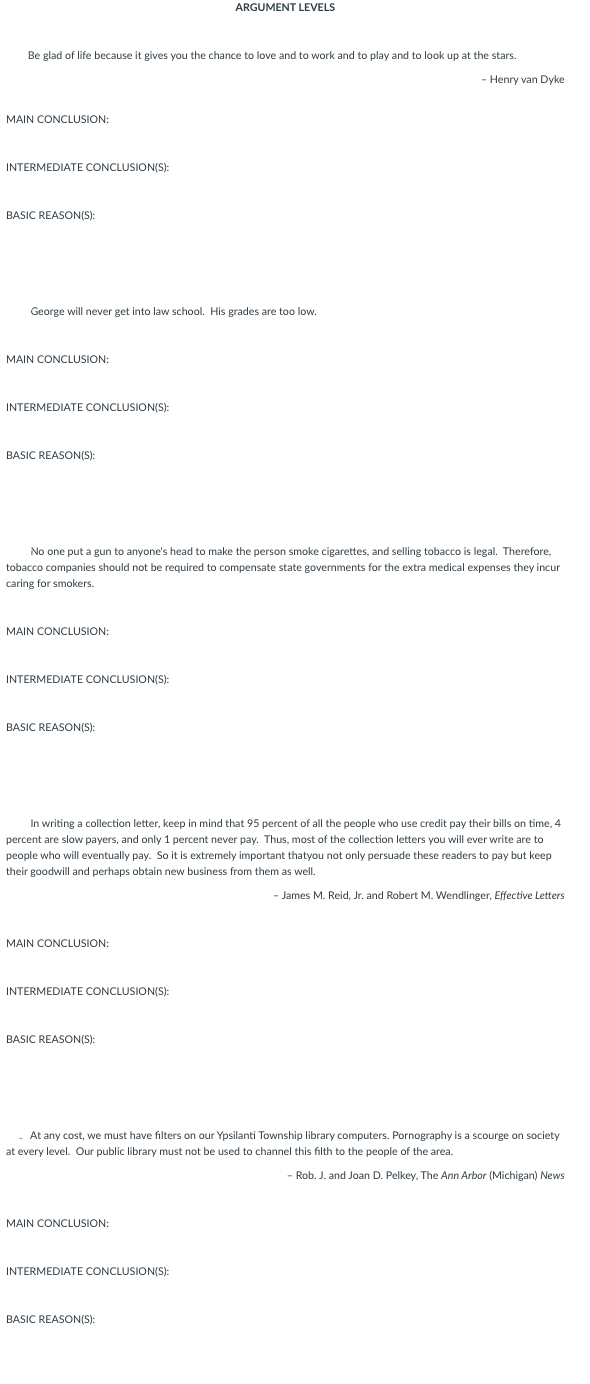 Solve this Argument levels. Answering the Main | Chegg.com