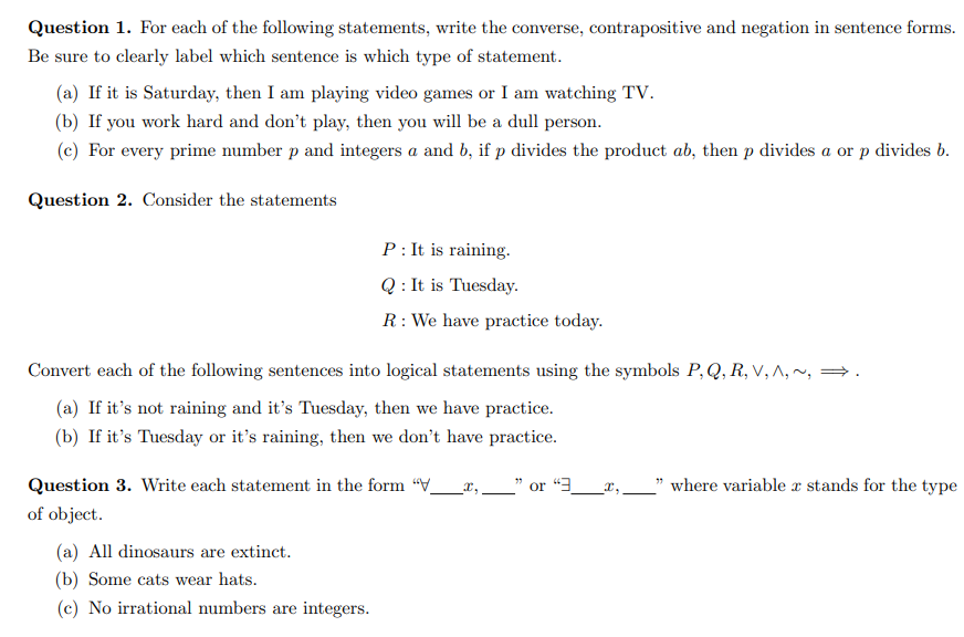 Solved Question 1. For each of the following statements, | Chegg.com