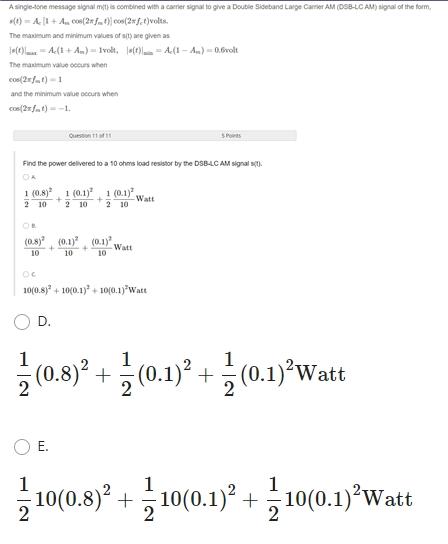 Solved A single tone message signal mit is combined with a | Chegg.com