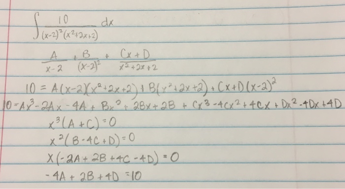 Solved Integral 10/(x - 2^2 (x^2 + 2x + 2) dx A/x - 2 + | Chegg.com