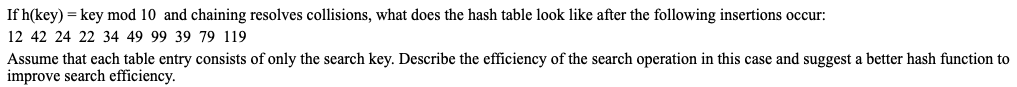 Solved If h(key)= key mod 10 and chaining resolves | Chegg.com