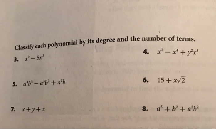 Solved e number of terms. Classify each polynomial by its | Chegg.com