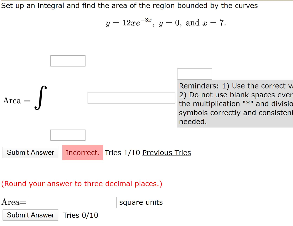 Solved Set up an integral and find the area of the region | Chegg.com
