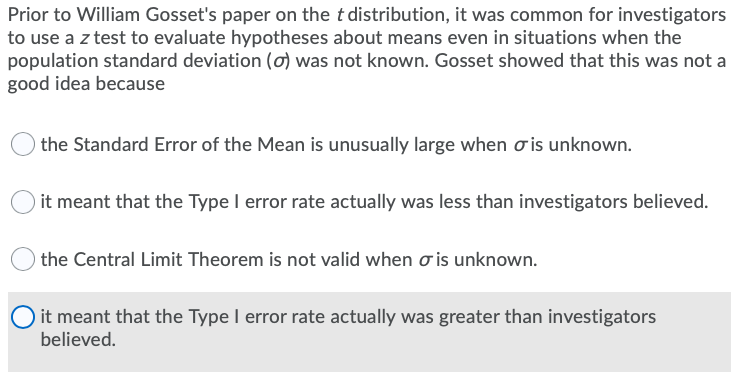 Solved Prior to William Gosset's paper on the t | Chegg.com