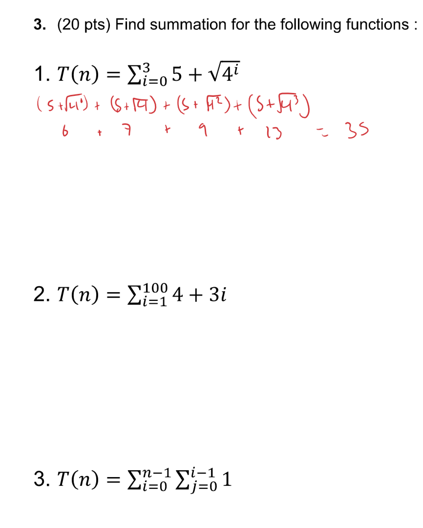 Solved 3. (20 pts) Find summation for the following | Chegg.com