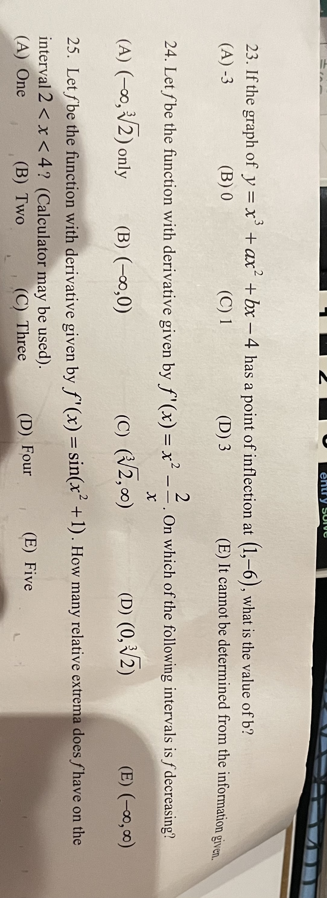 Solved If the graph of y=x3+ax2+bx-4 ﻿has a point of | Chegg.com