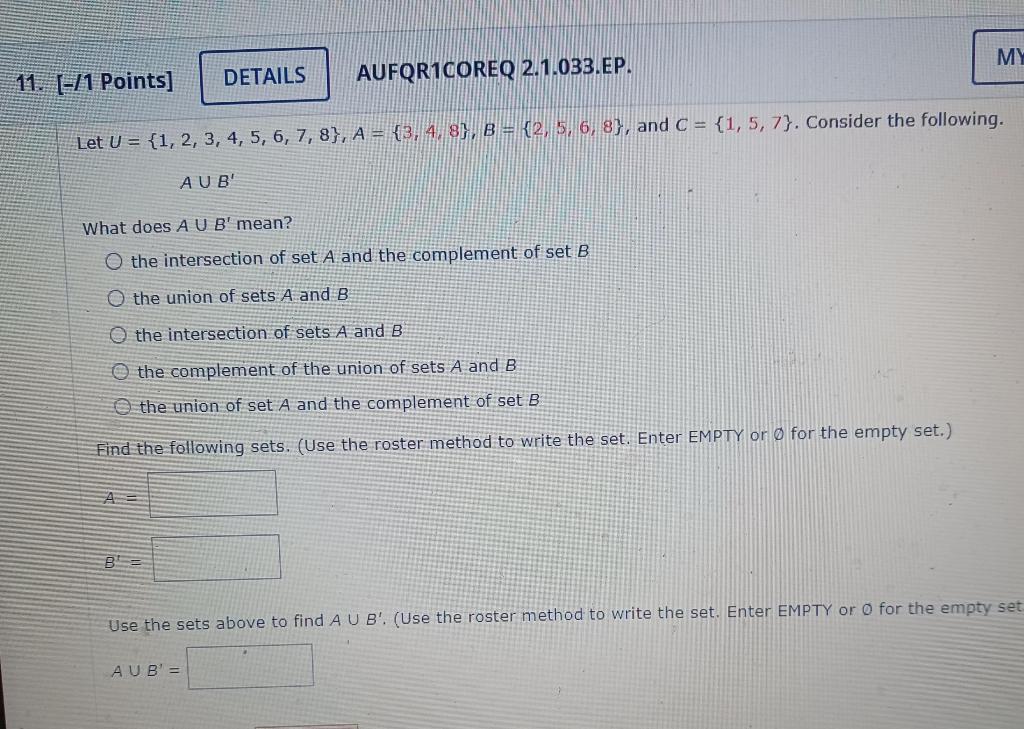 Solved Let U={1,2,3,4,5,6,7,8},A={3,4,8},B={2,5,6,8}, and | Chegg.com