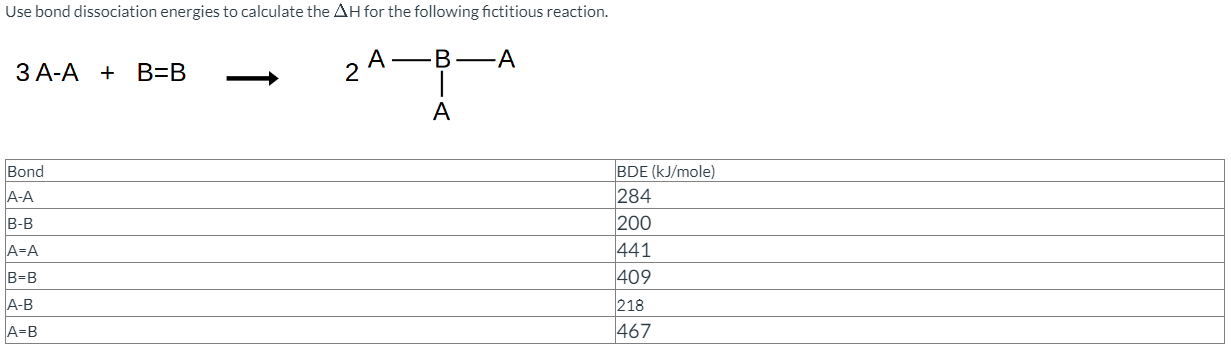 Solved Use bond dissociation energies to calculate the ΔH | Chegg.com
