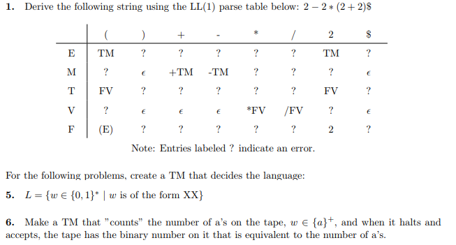 Solved 1 Derive The Following String Using The Ll1 Parse