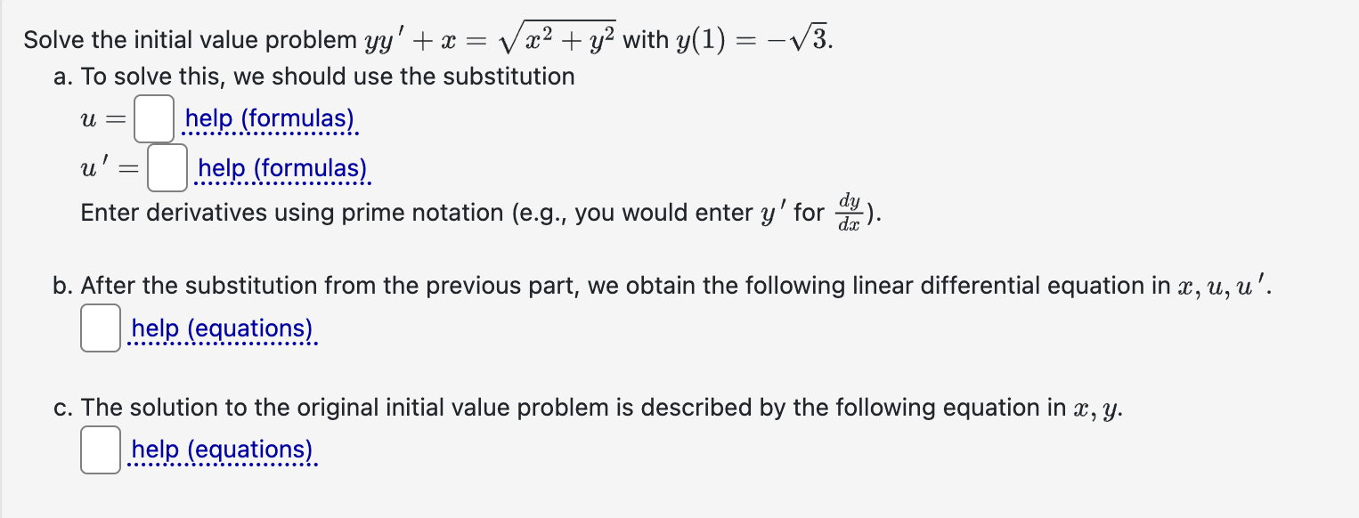 Solved Solve the initial value problem yy′+x=x2+y2 with | Chegg.com