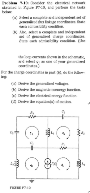 Solved Problem 7-10: Consider the electrical network | Chegg.com