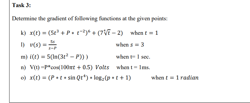 Solved Task 3: Determine the gradient of following functions | Chegg.com