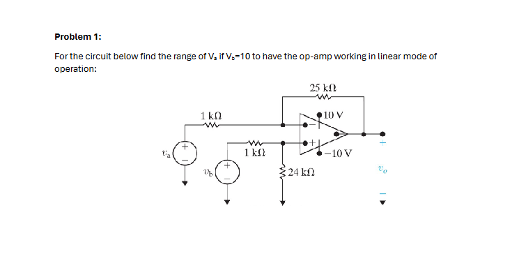 Solved Problem 1:For the circuit below find the range | Chegg.com