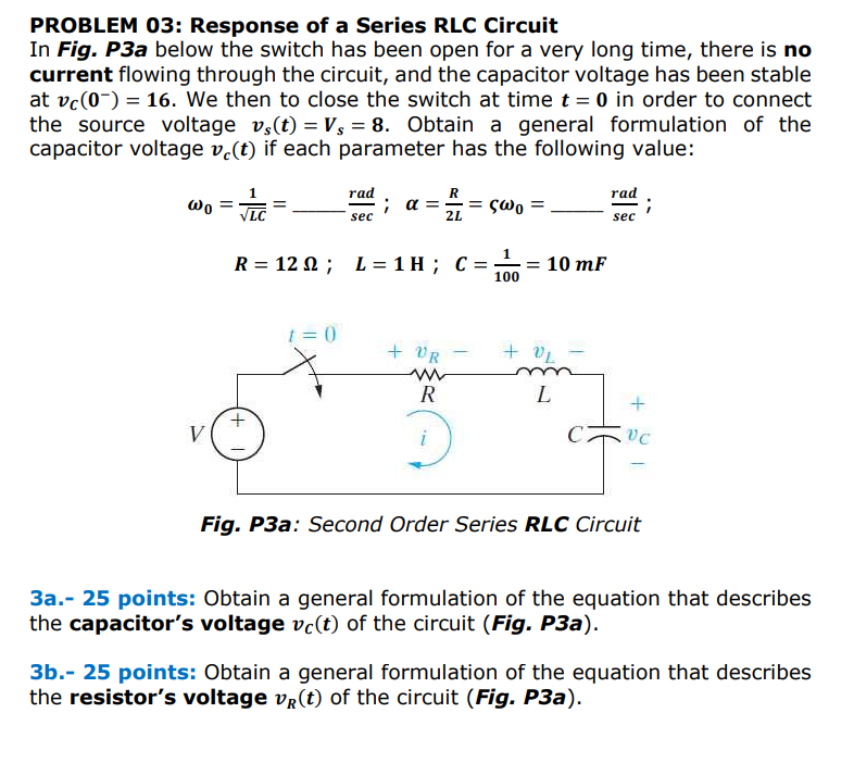 Solved PROBLEM 03: Response of ﻿a Series RLC ﻿CircuitIn | Chegg.com
