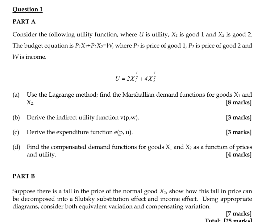 Solved Consider the following utility function, where U is | Chegg.com