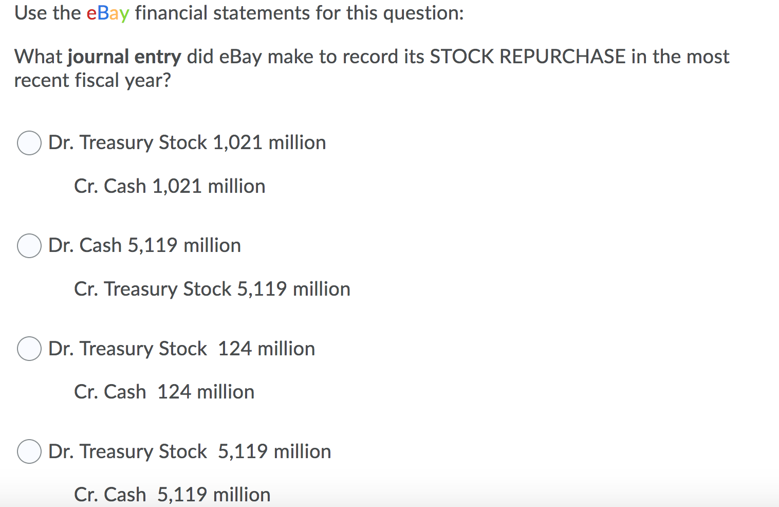 Use the eBay financial statements for this question: | Chegg.com