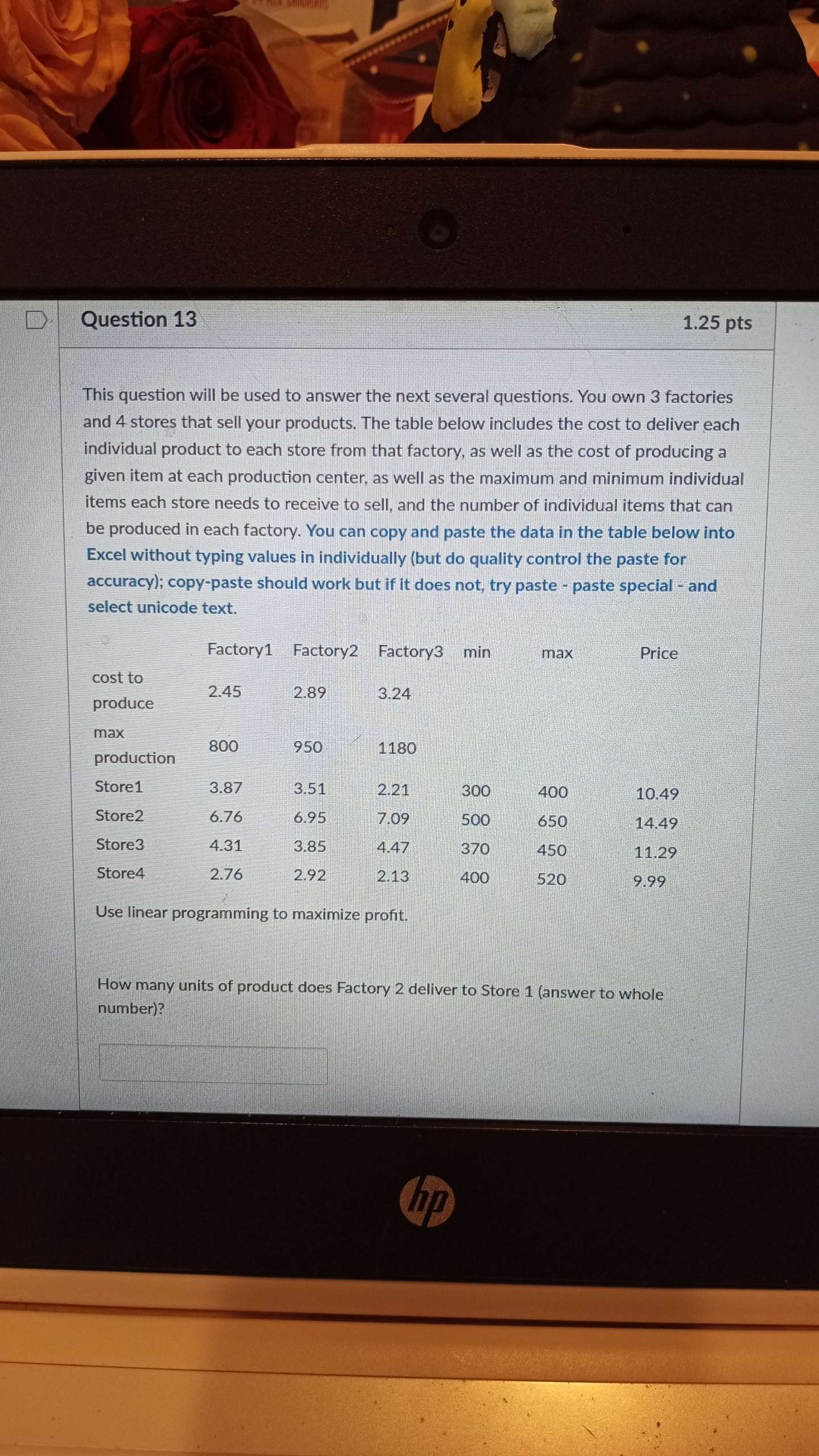 Solved Data is in the picture. Use linear programming to | Chegg.com