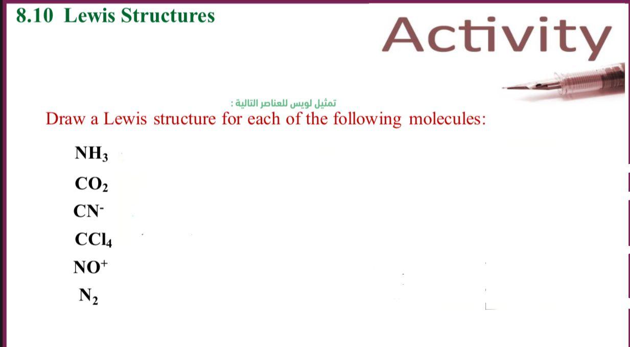 Solved 8.10 Lewis Structures Activity تمثيل لويس للعناصر | Chegg.com
