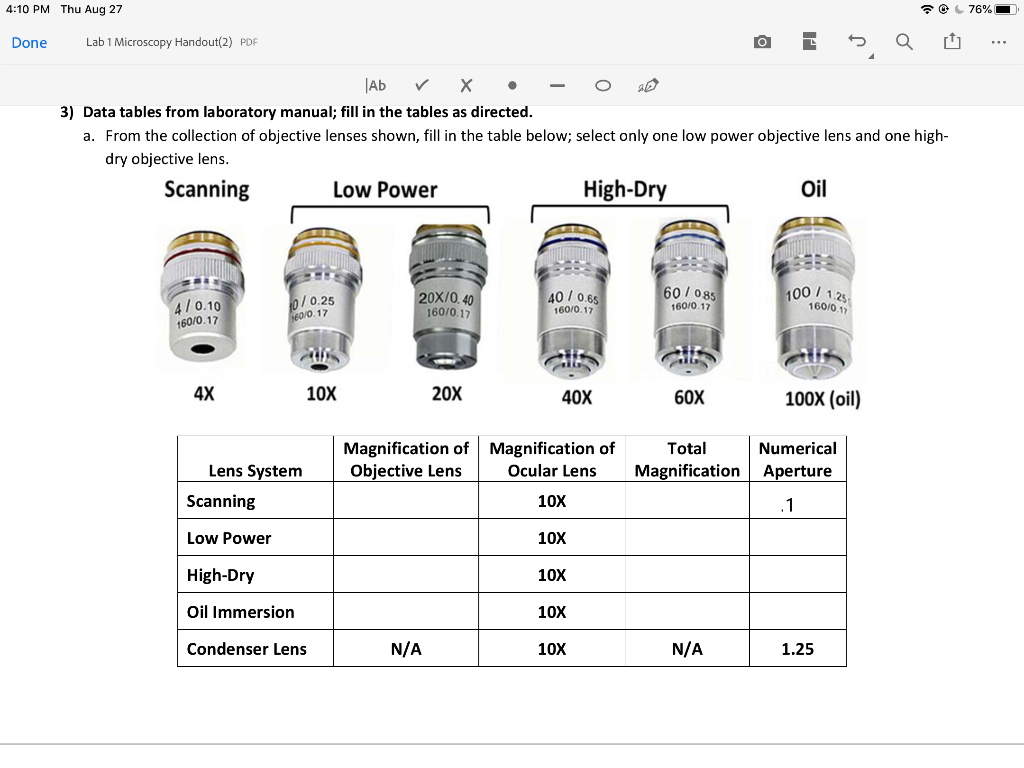 Solved 4:10 PM Thu Aug 27 76% Done Lab 1 Microscopy | Chegg.com
