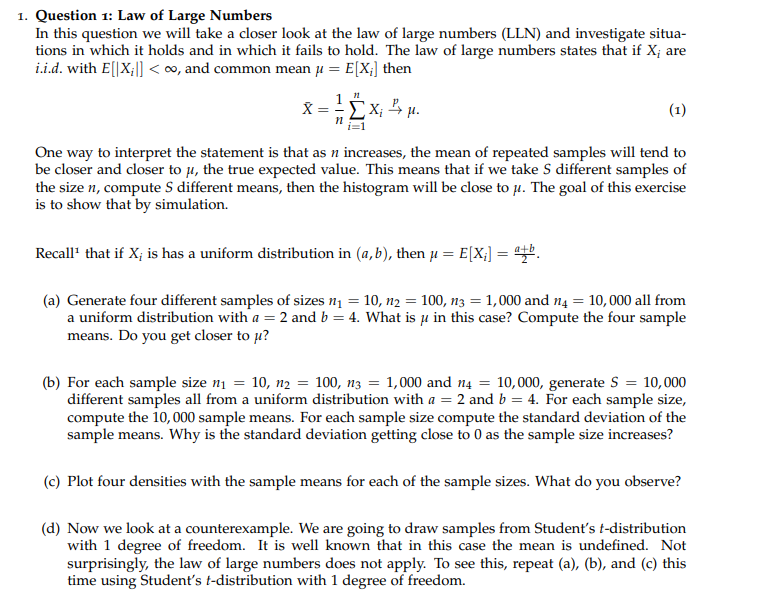 Solved 1. Question 1: Law of Large Numbers In this question | Chegg.com