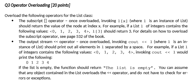 Q3 Operator Overloading (20 points] Overload the | Chegg.com