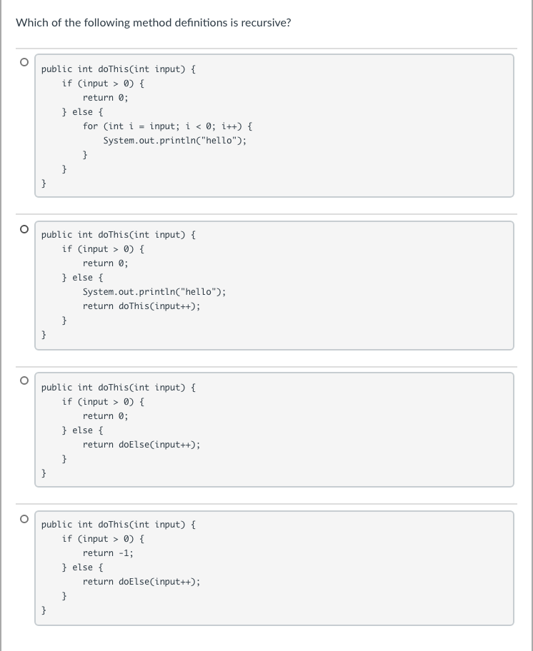 A method is recursive if it throws an exception. it | Chegg.com