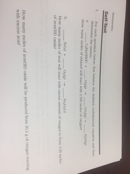 Solved Stoichiometry Self-Test 1. For each question below, | Chegg.com