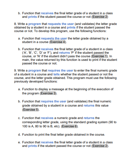 Solved 1. Create a function that receives the final letter | Chegg.com
