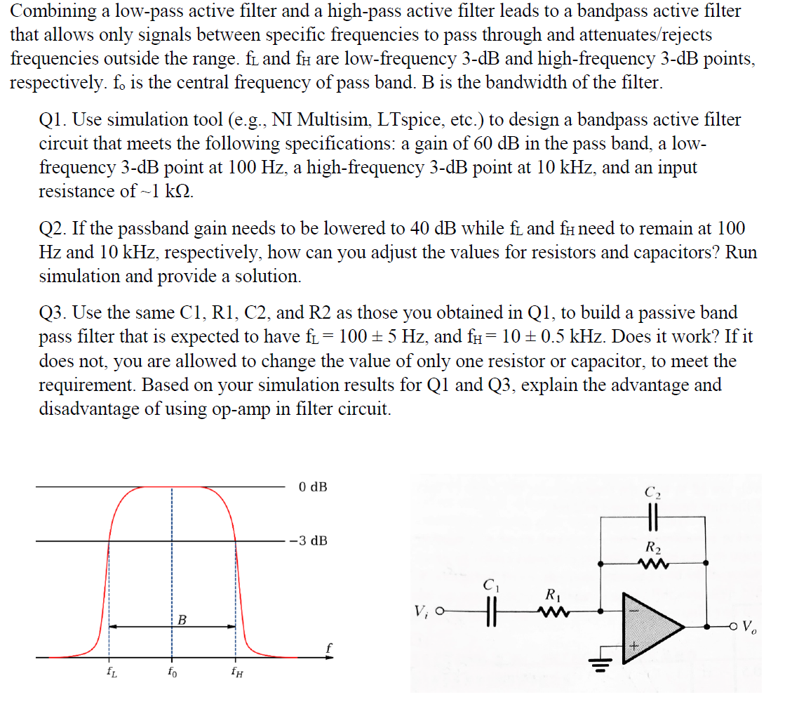 Solved Combining a low-pass active filter and a high-pass | Chegg.com