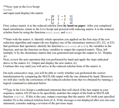 This is a Matlab exercise using Linear Algebra. | Chegg.com