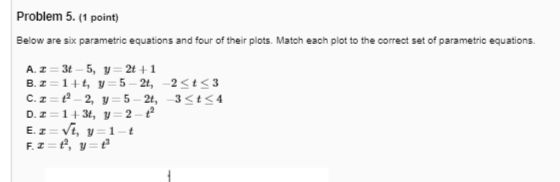 Solved Problem 5. (1 point) Below are six parametric | Chegg.com