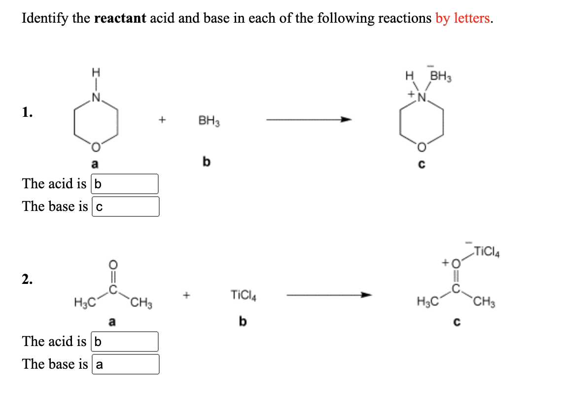 Solved Identify the reactant acid and base in each of the | Chegg.com