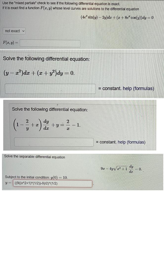 Solved Use the "mixed partials" check to see if the | Chegg.com