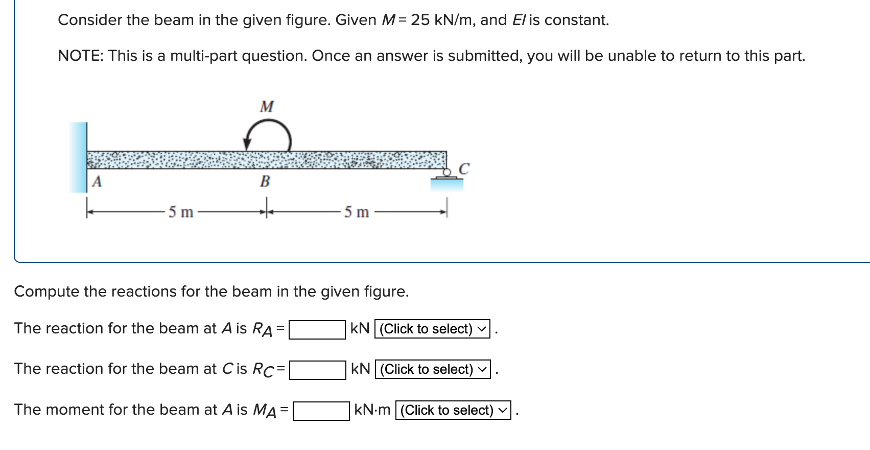 Solved Consider the beam in the given figure. Given | Chegg.com