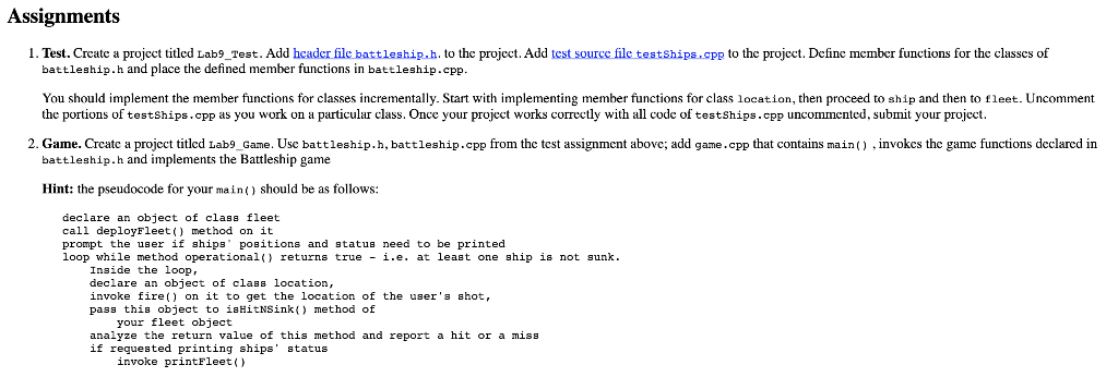Solved // C++ In this project, you code the battleship game | Chegg.com