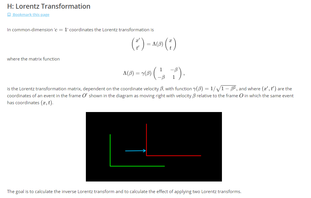 Solved H : Lorentz Transformation In common-dimension ' c=1 | Chegg.com