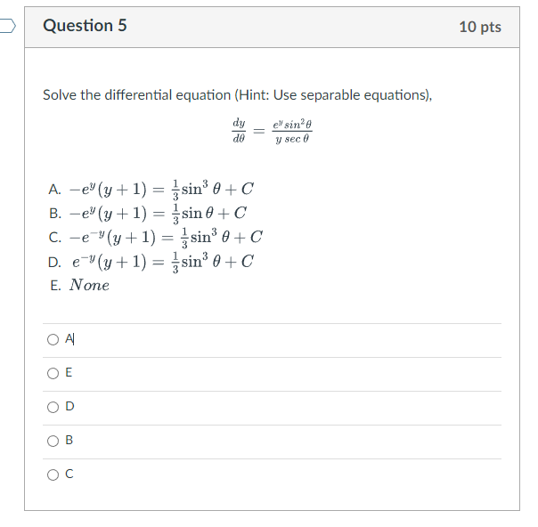 Solved Solve the differential equation (Hint: Use separable | Chegg.com