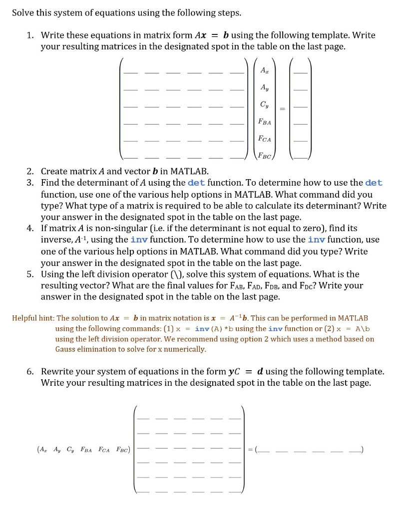 Solved Part 4: Solving a system of equations using matrix | Chegg.com