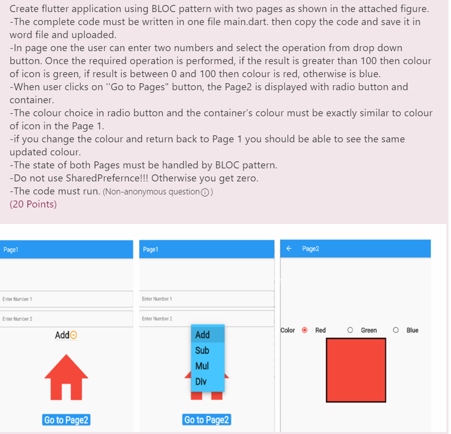 Solved Create flutter application using BLOC pattern with | Chegg.com