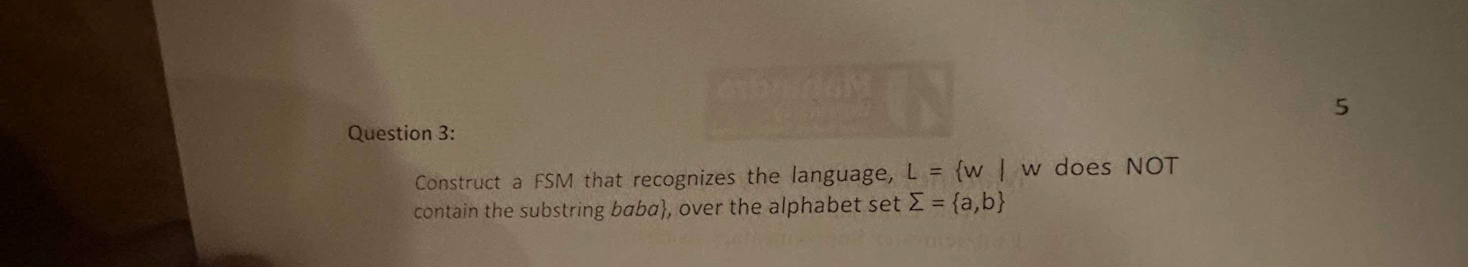 Solved Question 3:Construct a FSM that recognizes the | Chegg.com