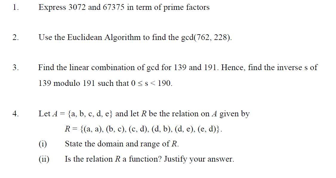Solved 1. Express 3072 and 67375 in term of prime factors 2. | Chegg.com