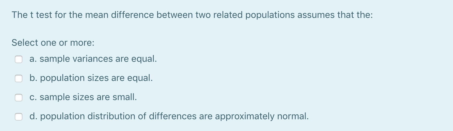 Solved The t test for the mean difference between two | Chegg.com